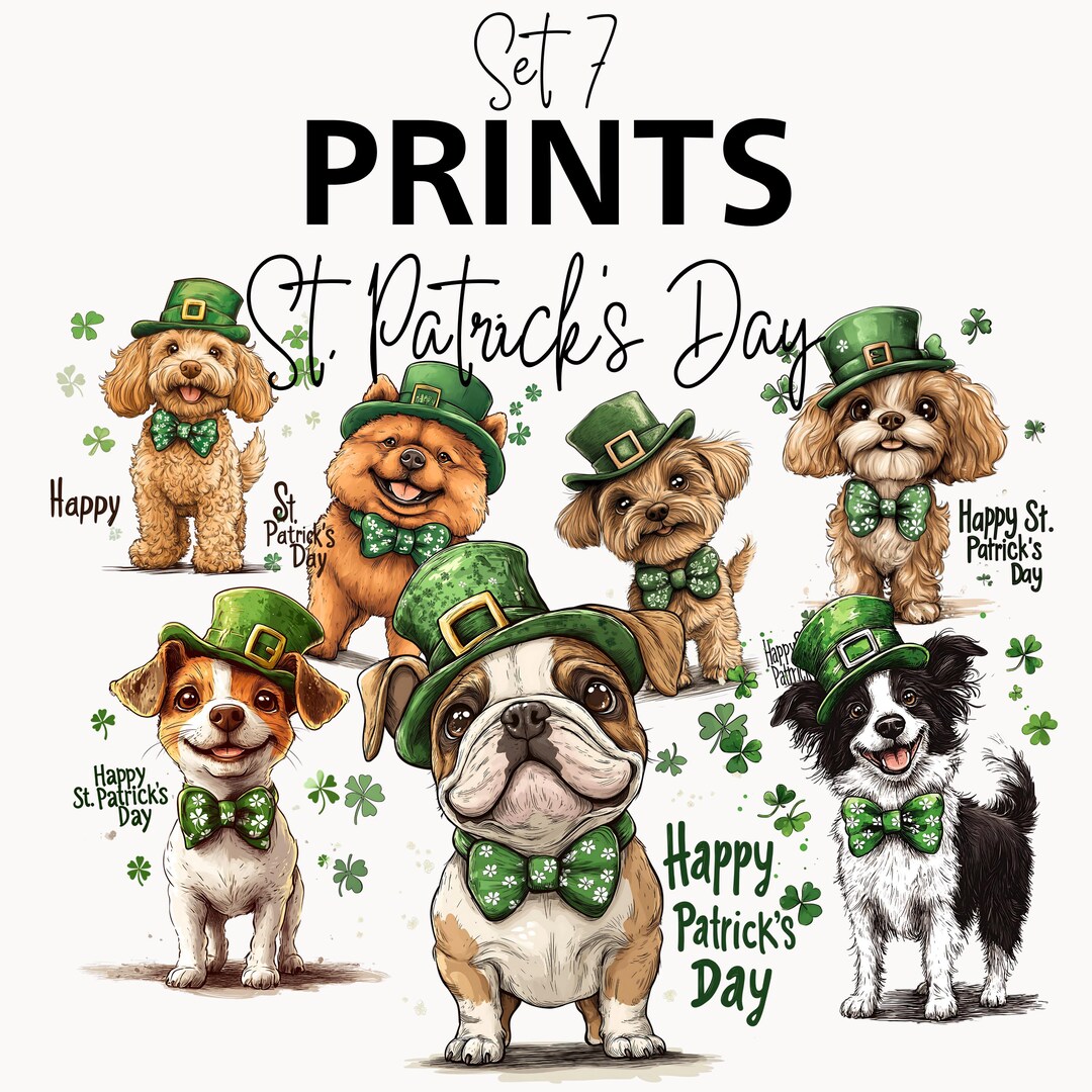 Funny St Patrick’s Day Dog Prints Bundle Cute Irish Puppy Wall Art ...