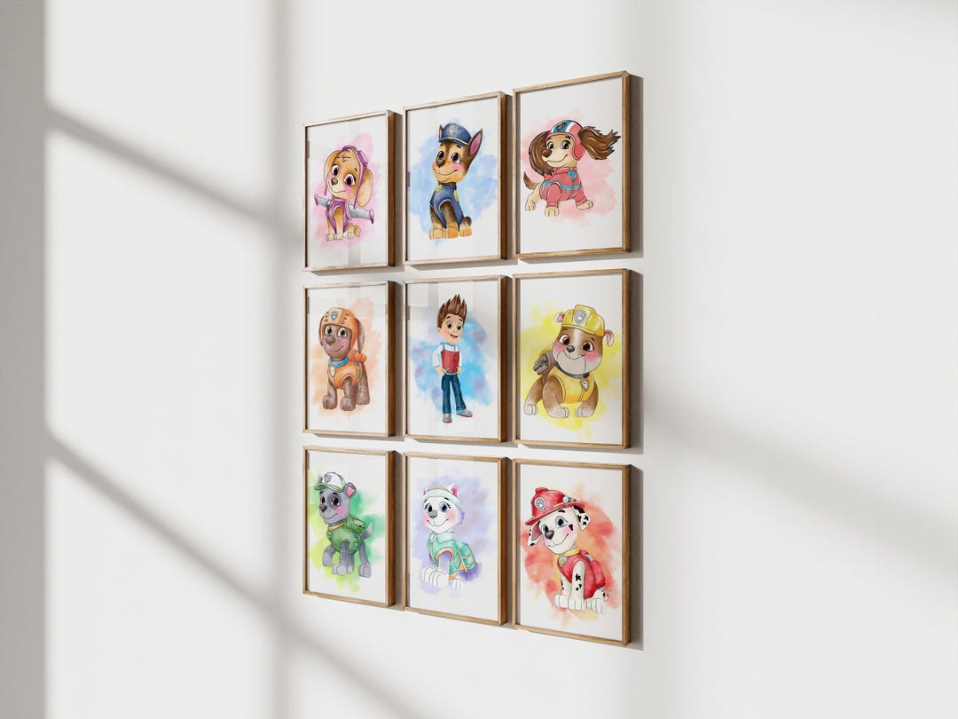 Watercolor Puppy Heroes Print Set: Cartoon Dog Nursery Decor (digital ...