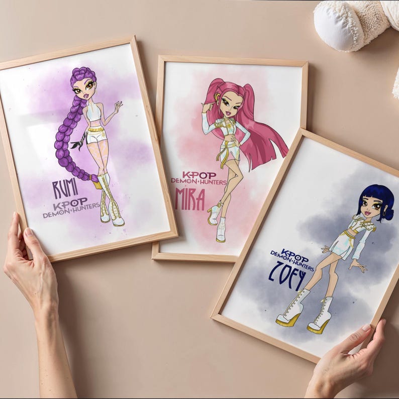 K-pop Demon Hunters Poster | Rumi, Zoe & Mira Anime Wall Art | Huntrix ...
