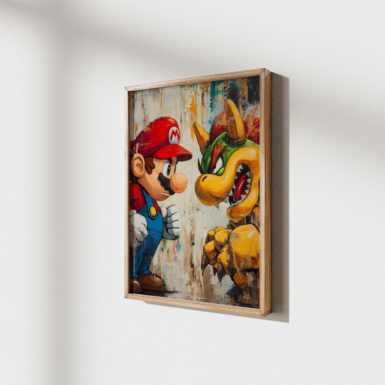 Retro Gaming Wall Art: Mario Vs Bowser - Gamer Room Decor (digital ...