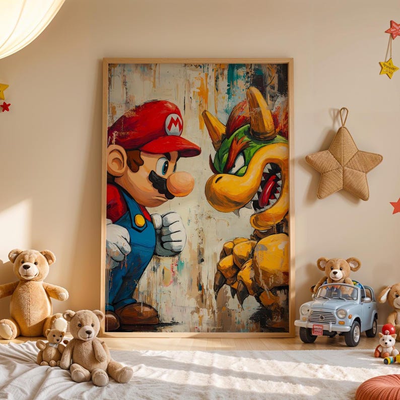 Retro Gaming Wall Art: Mario Vs Bowser - Gamer Room Decor (digital ...