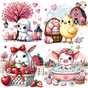 20 Farm Animal Clipart Bundle, Watercolor Valentines Farm Animals ...