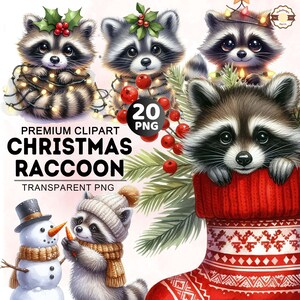 20 Baby Animal Clipart Bundle, Watercolor Christmas Racoon Clipart ...