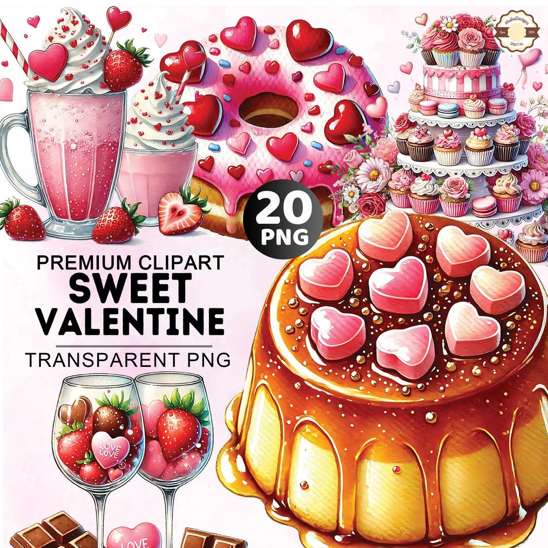 20 Valentine Day Collection Clipart Bundle, Watercolor Sweet Valentines ...