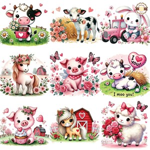 20 Farm Animal Clipart Bundle, Watercolor Valentines Farm Animals ...