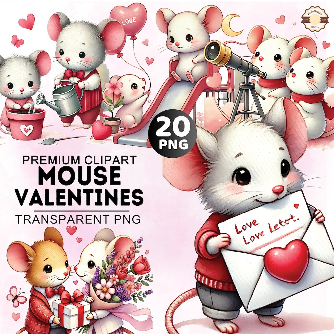 20 Mouse Couple Valentine Clipart Bundle, Watercolor Valentines Mouse ...