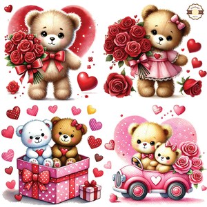 20 Teddy Valentine Clipart Bundle, Watercolor Valentines Teddy Bear ...