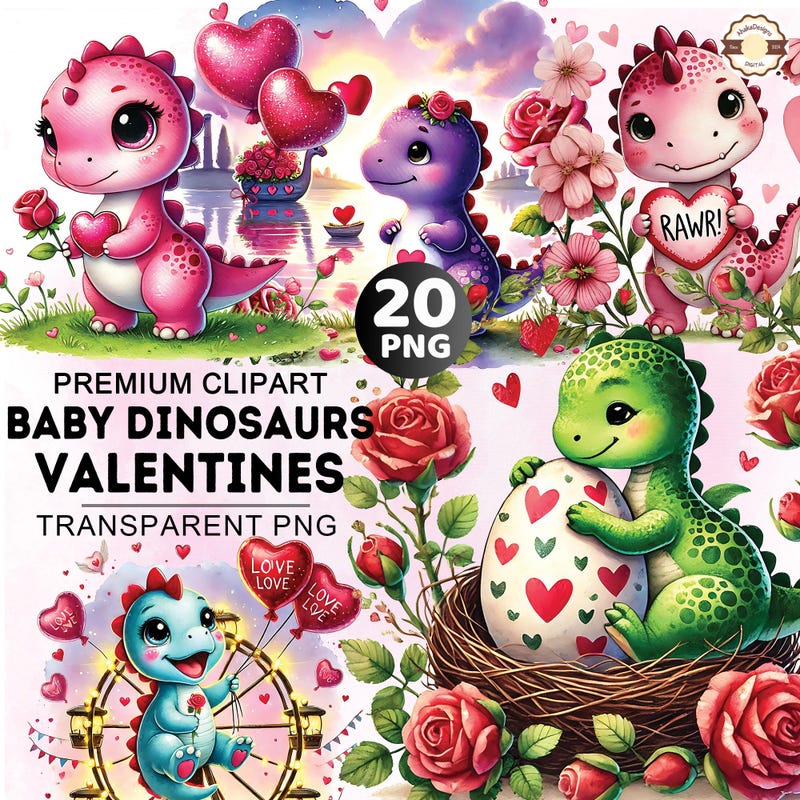 Dinosaur Valentine Clipart - Etsy