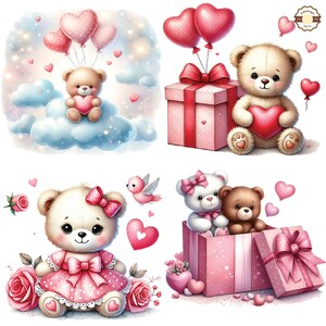 20 Teddy Valentine Clipart Bundle, Watercolor Valentines Teddy Bear ...