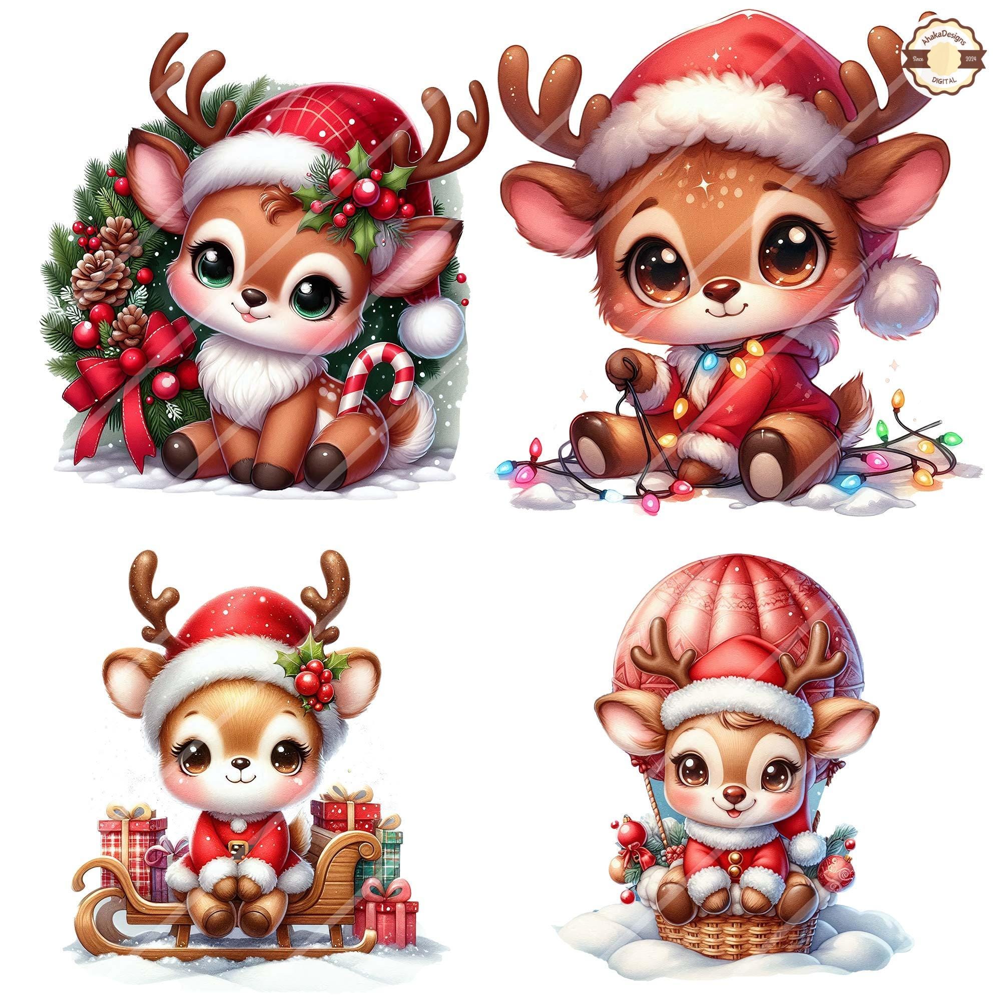 50 Santa Reindeer Clipart Bundle, Watercolor Cute Reindeer Clipart ...