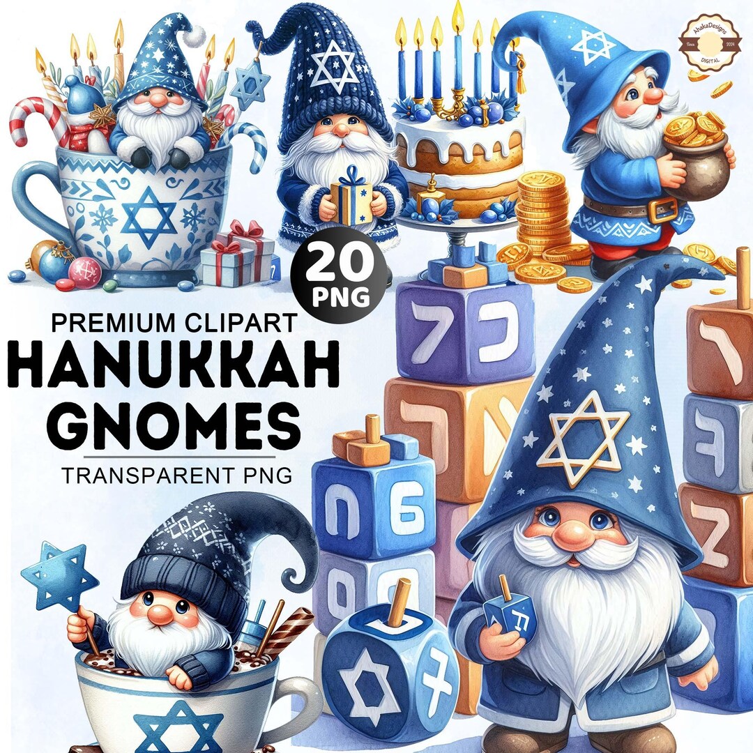 20 Hanukkah Gnomes Clipart Bundle, Watercolor Hanukkah Gnomes Clipart ...