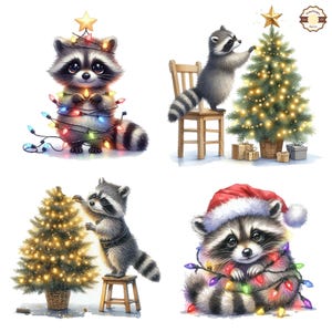 20 Baby Animal Clipart Bundle, Watercolor Christmas Racoon Clipart ...