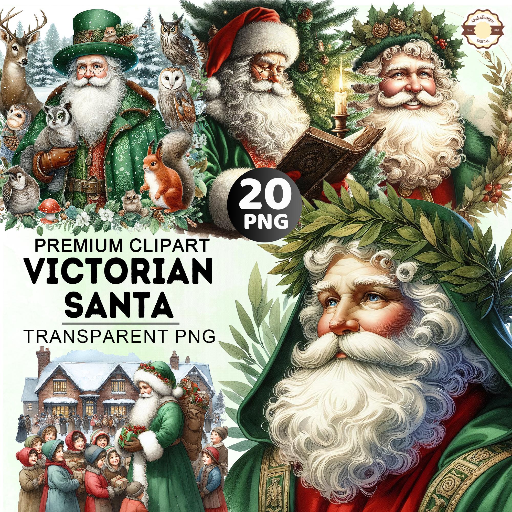20 Festive Santa Claus Clipart Bundle, Watercolor Victorian Santa ...