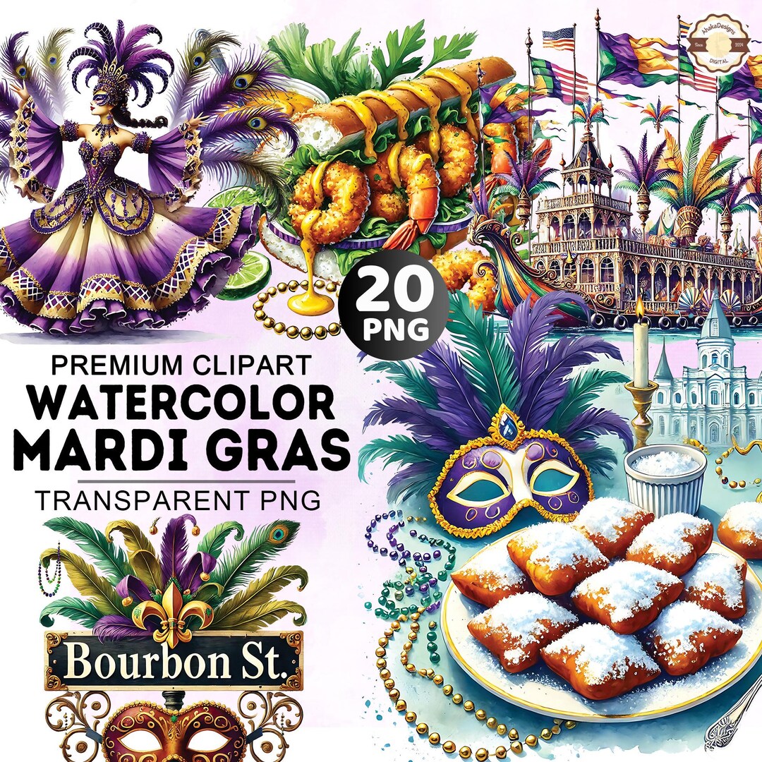 20 Mardi Gras Treats Bundle Clipart PNG, Masquerade Clipart PNG, Mardi ...