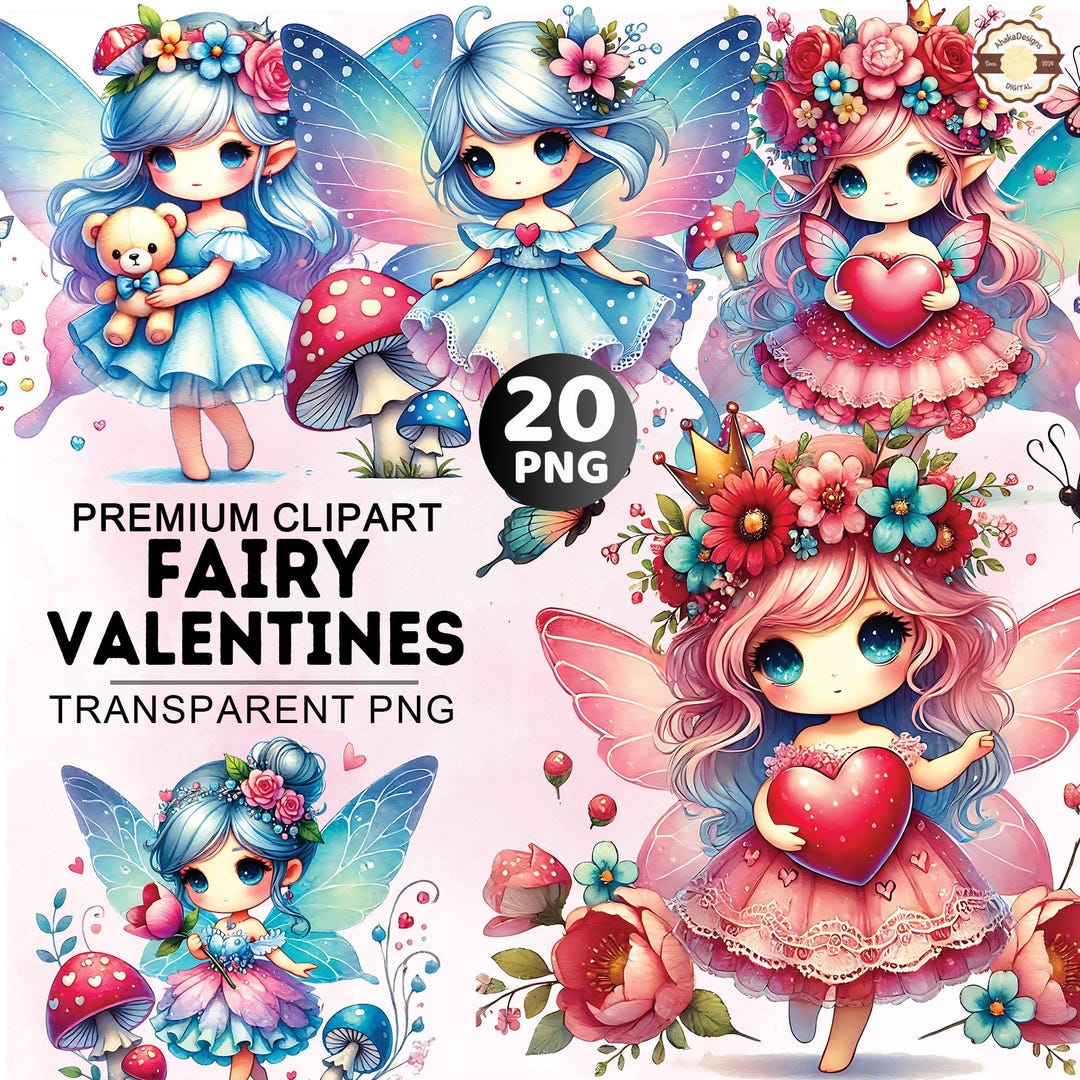 20 Valentines Fairy Clipart Bundle, Watercolor Valentines Fairy Clipart ...