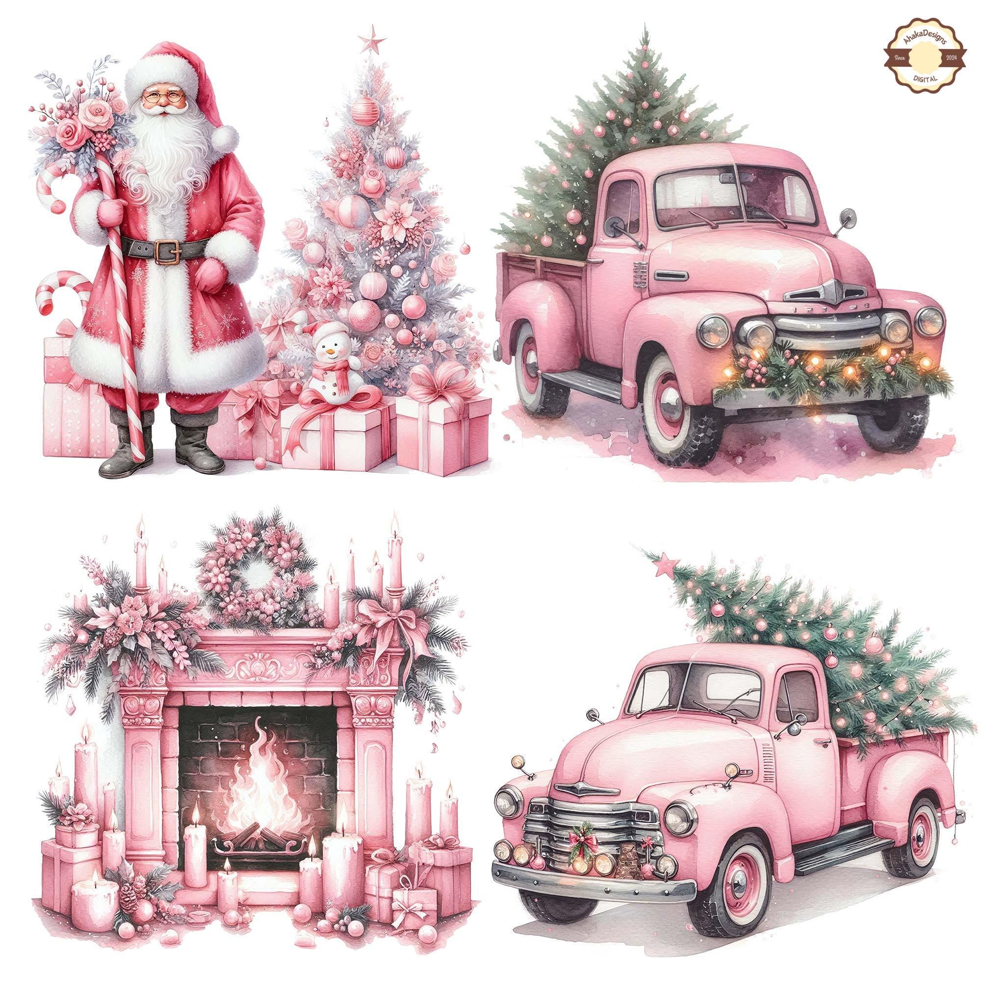 60 Festive Holiday Clipart Bundle, Watercolor Exquisite Pink Christmas ...