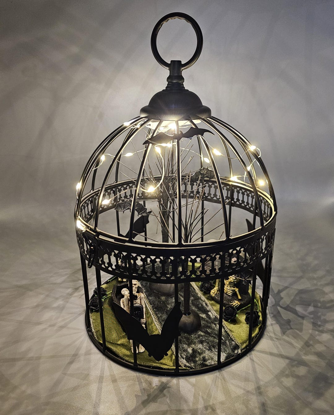 Halloween Spooky Graveyard Birdcage Diorama With Lights - Etsy