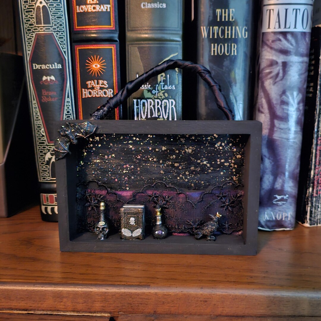 Halloween Miniature Shadow Box | Raven With Spell Book and Potions Goth ...