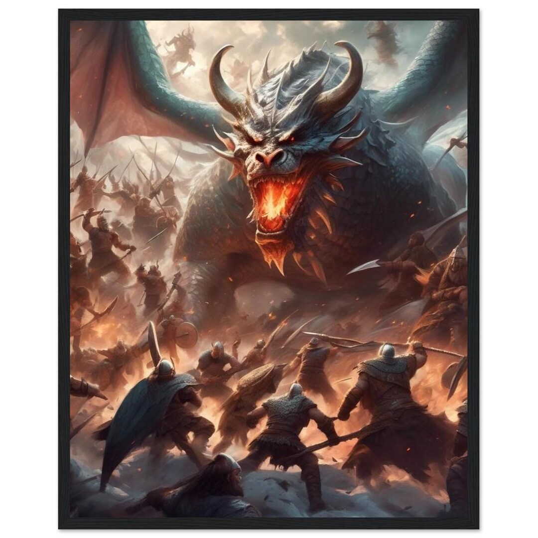 Fantasy Wall Decor Viking Vs Dragon Framed Wall Art - Handmade Mythical ...