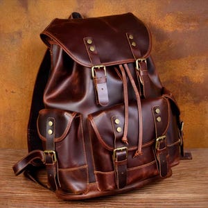 Top Grain Leather Backpack for Women and Men, Vintage Style Leather ...