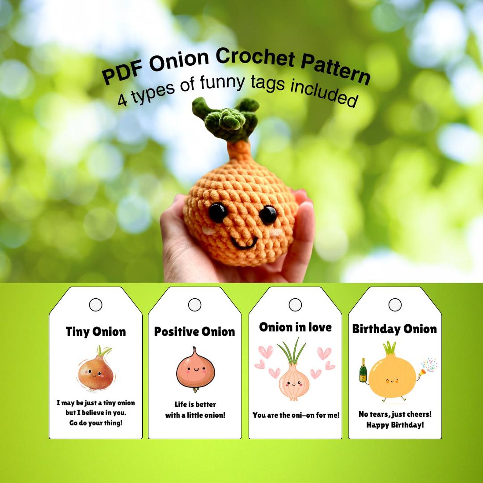 Onion Crochet Pattern With Printable Funny Tags – Easy Amigurumi ...
