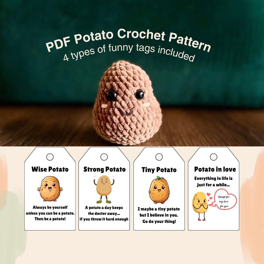 Potato Crochet Pattern With Printable Funny Tags – Easy DIY Amigurumi ...