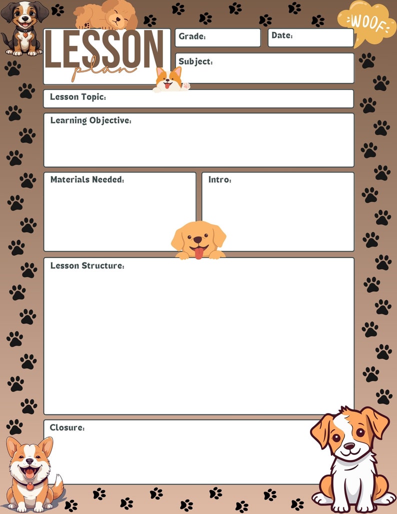 Dog Themed Daily Lesson Plan, School Lesson Plan, PDF - Etsy