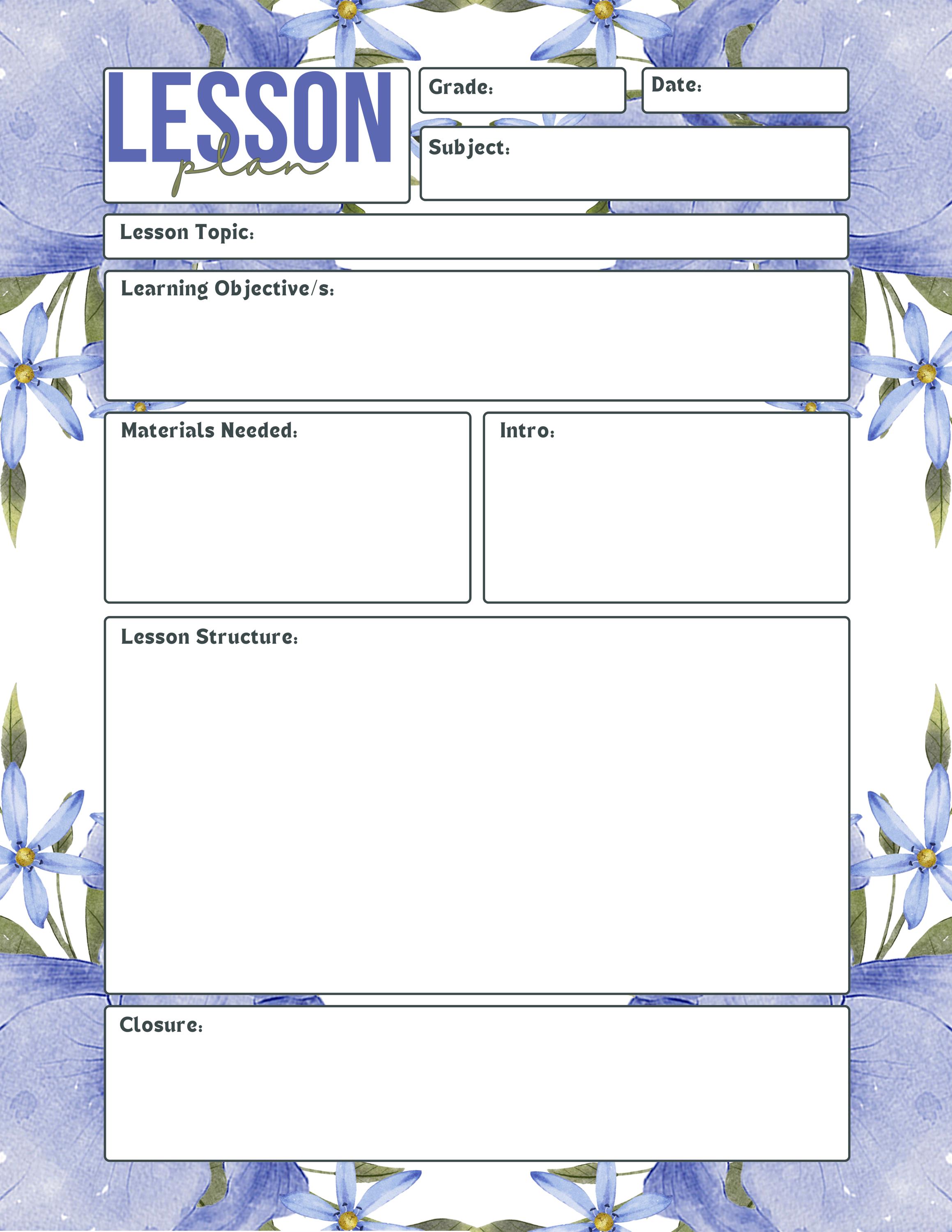 Printable Purple Flower Daily Lesson Plan, School Lesson Plan, PDF - Etsy