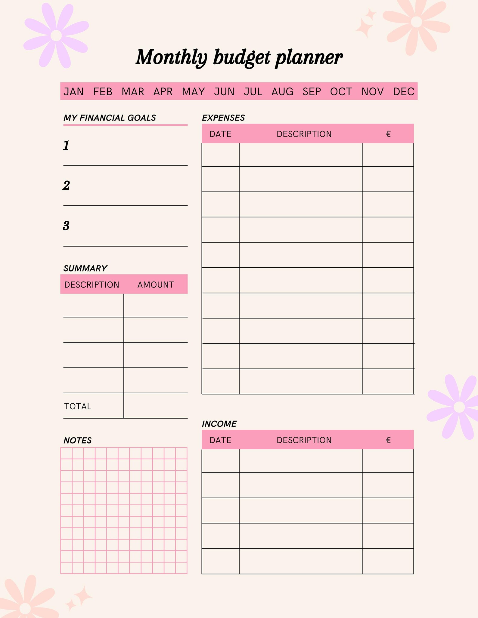 Printable Budget Planner, Spending Overview, Monthly Financial Budget ...