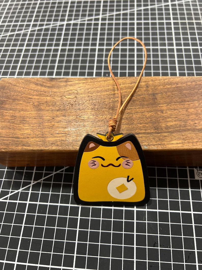 Lucky Cat Inspired Leather Bag Charm – Handmade Cute Leather Keychain ...