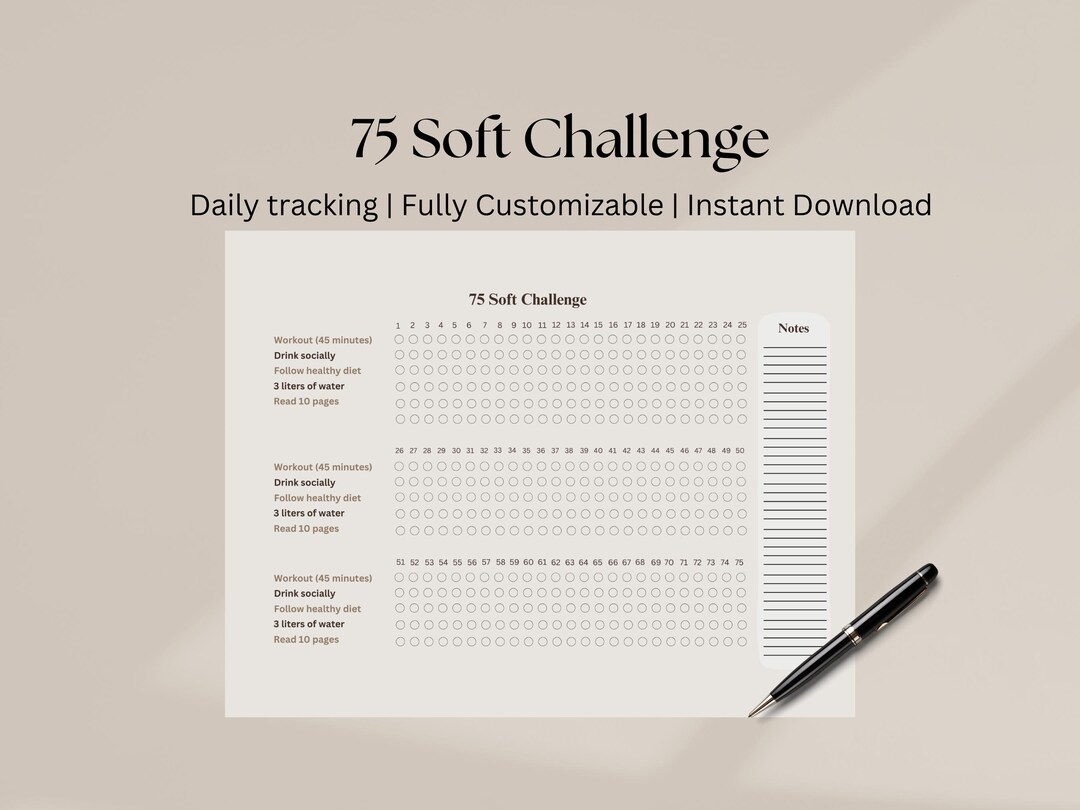 75 Soft Challenge Tracker | 75 Day Tracker | 75soft Checklist ...