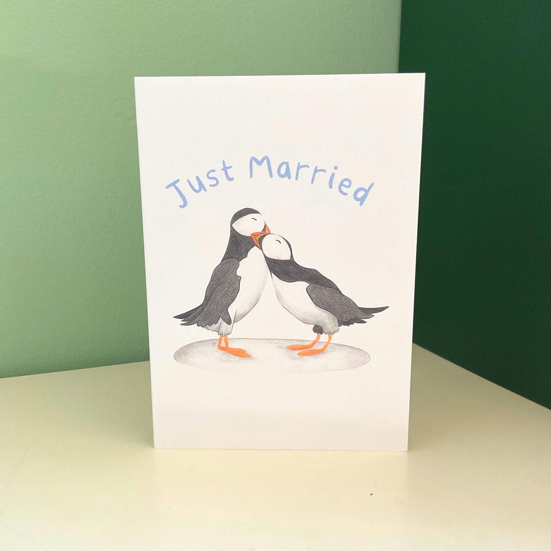 Just Married Card | Cute Puffin Card | Puffin Wedding Card - Etsy