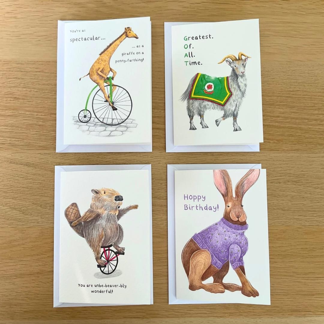 Animal Greetings Card Bundle 4 Cards Rabbit Card Beaver A6 Card Blank ...