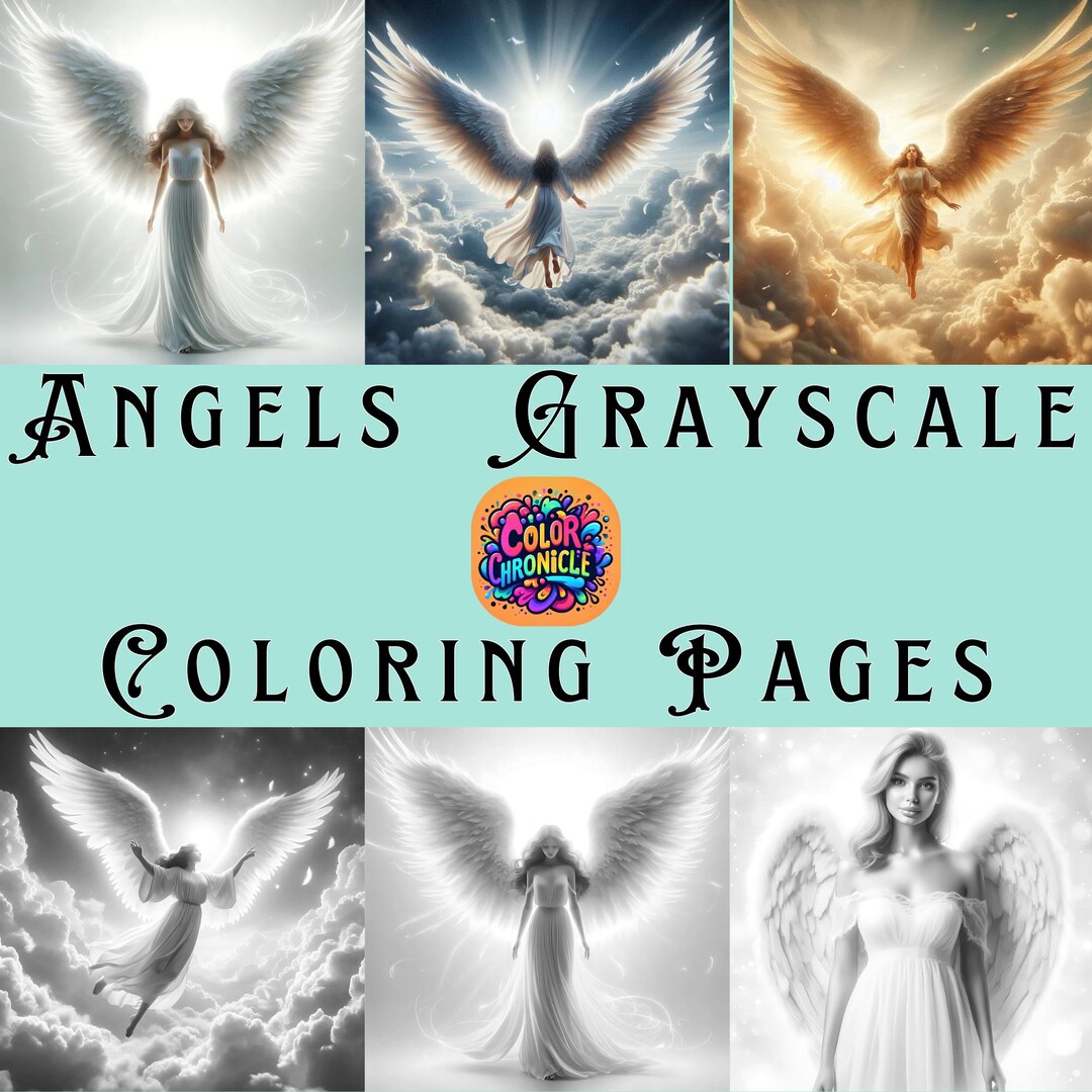 40 Magical Angels Coloring Pages Angels Grayscale Coloring Book Digital ...