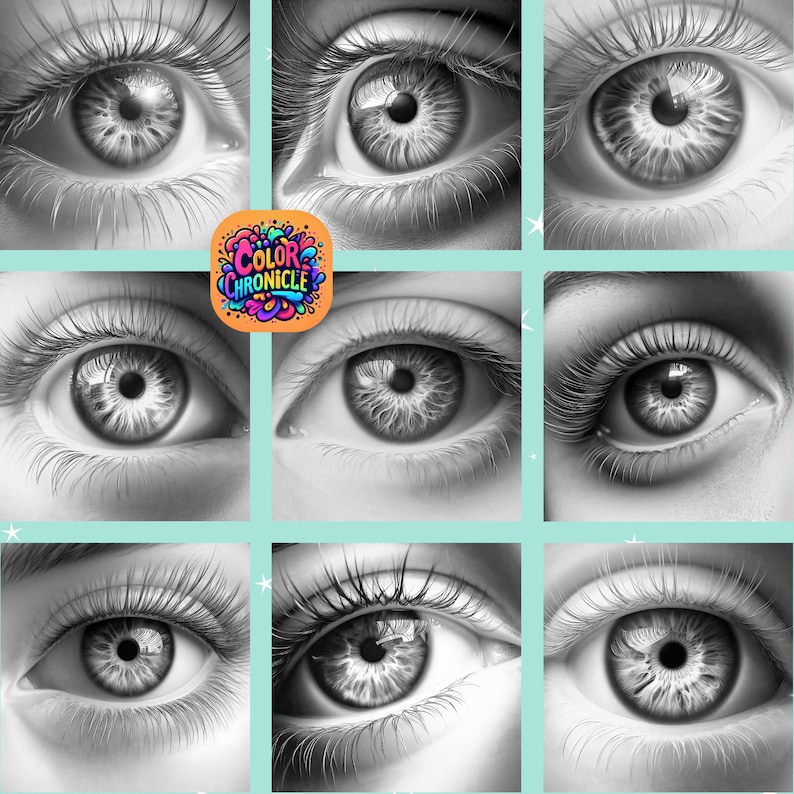 30 Realistic Human Eye Grayscale Coloring Pages Adult Coloring Book ...