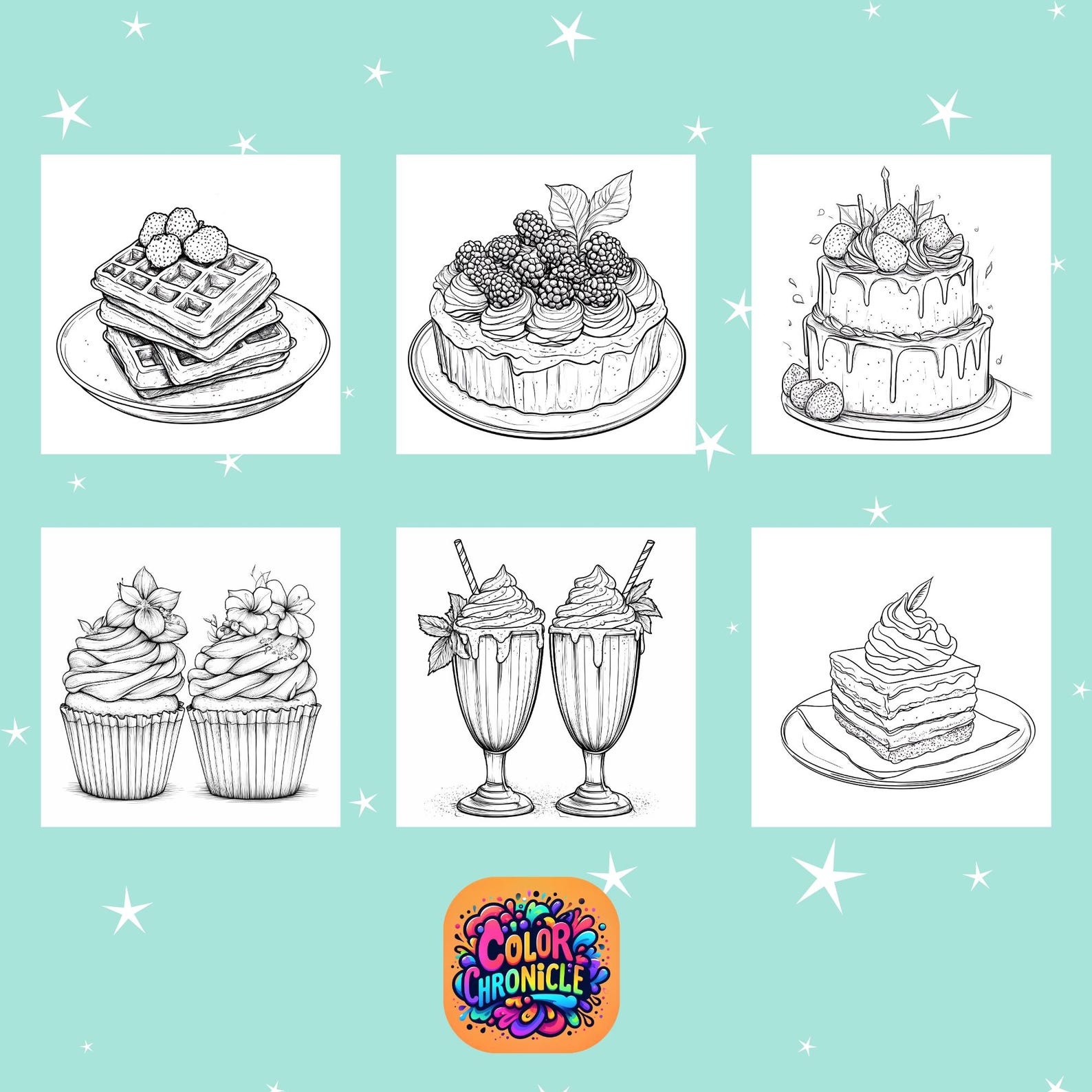 40 Sweets Coloring Page, Cakes Coloring Book, Desserts Coloring Book ...