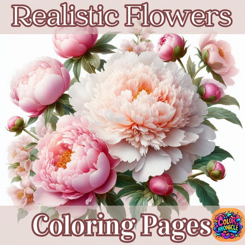65 Realistic Flower Coloring Pages Adults Coloring Book Grayscale ...