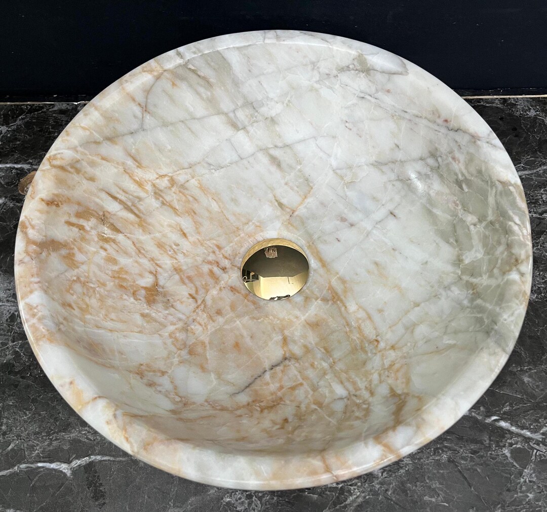 Handcrafted Fossil Marble Sink Unique Natural Stone Basin With Ancient ...
