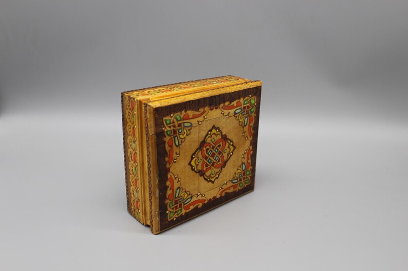 Vintage Wooden Cigarette Box. Hand Pyrographed and Painted Box. Home ...
