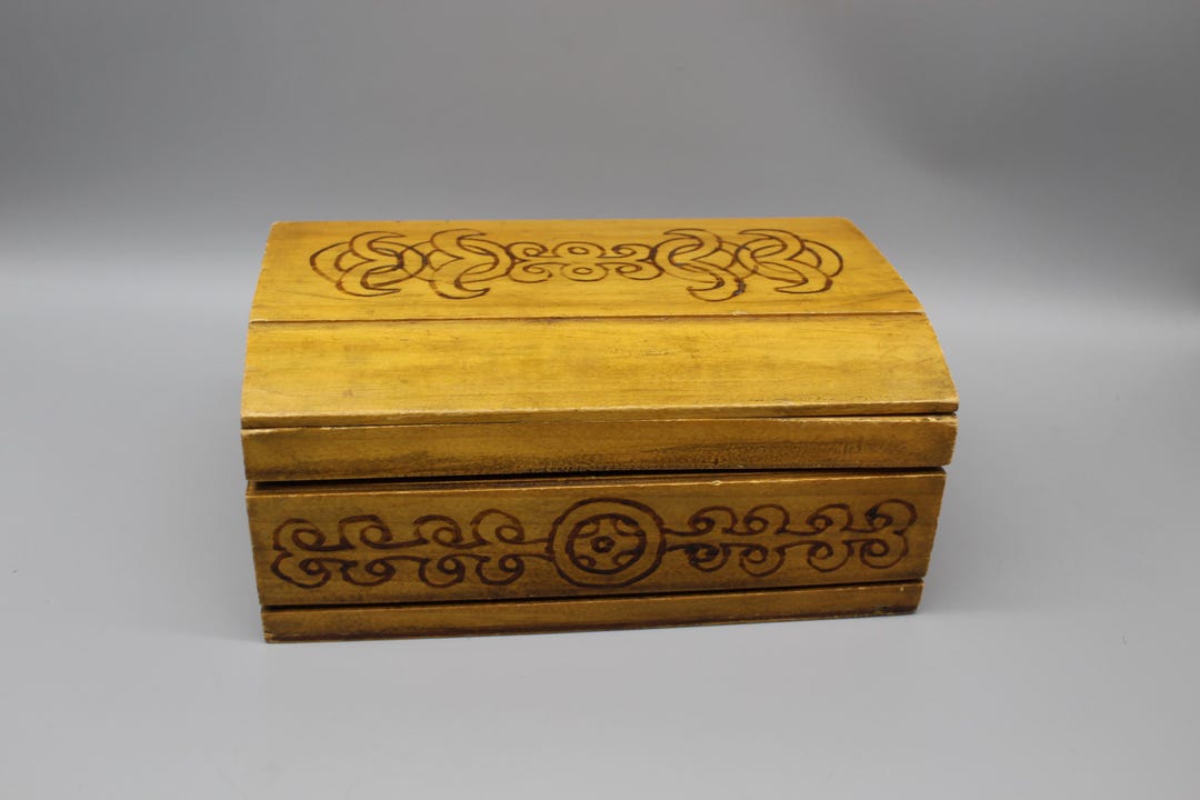 Wooden Box for Personal Items. Vintage Wooden Box. Hand Pyrographed and ...