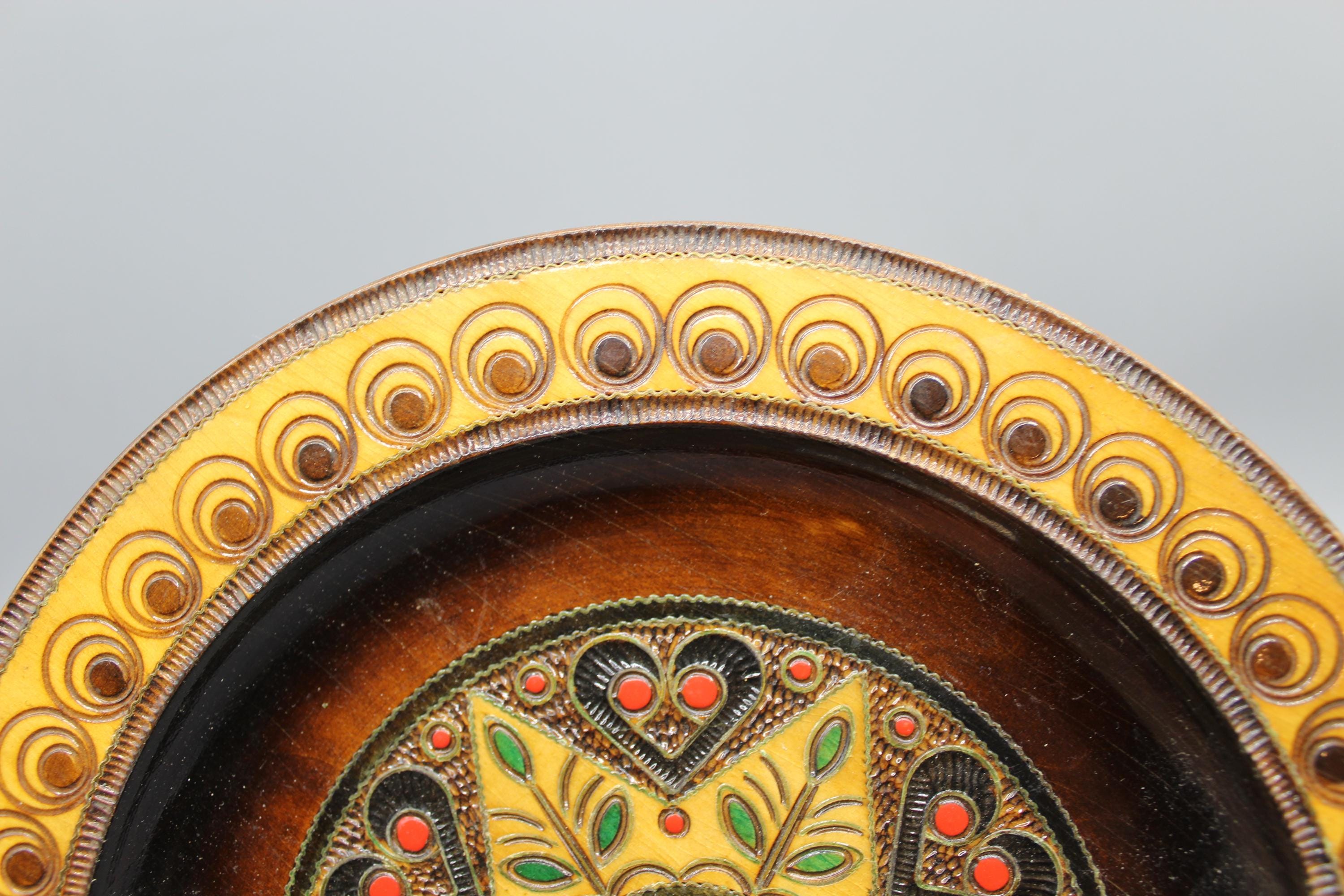 Decorative Wooden Plate. Hand-painted Plate. Wall Decor. Embossed ...