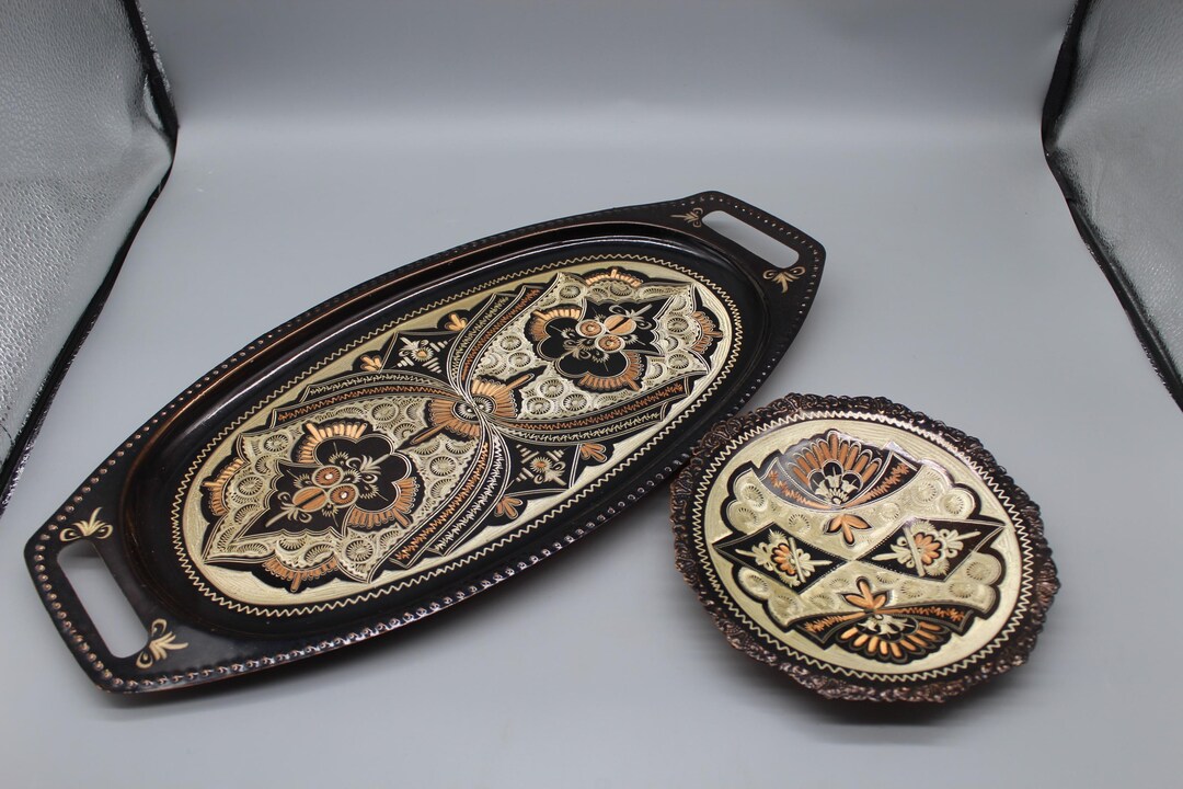 Tray Set. Copper Engraved Trays. Fine Engravings. Kitchen Decor. - Etsy