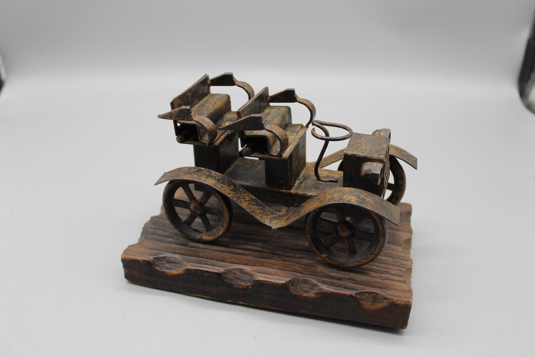 Handmade Metal Retro Car Model on Wooden Base - Etsy