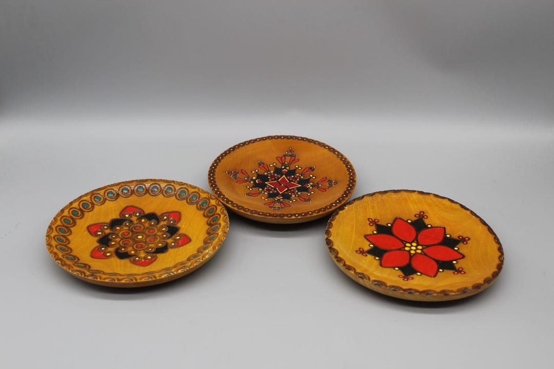Decorative Wooden Plates. Hand-painted Plates. Wall Decor. Embossed ...