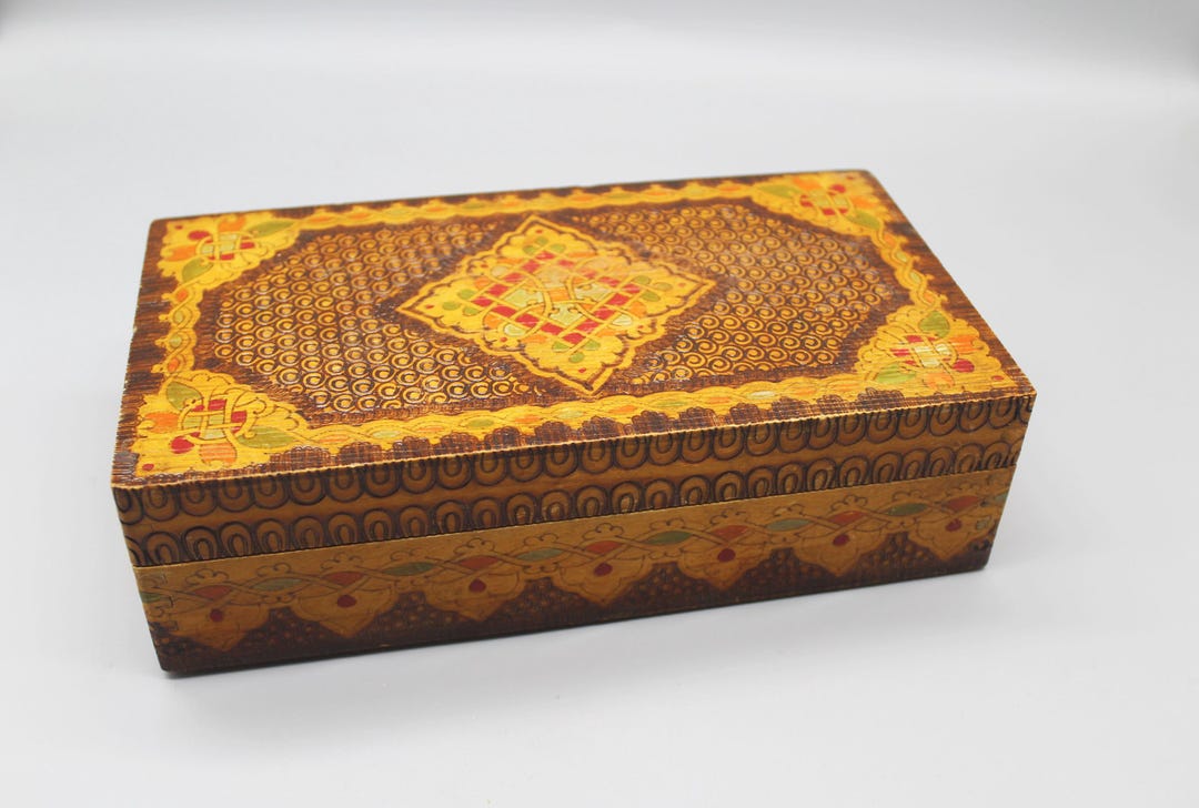 Wooden Box for Personal Items. Vintage Wooden Box. Hand Pyrographed and ...