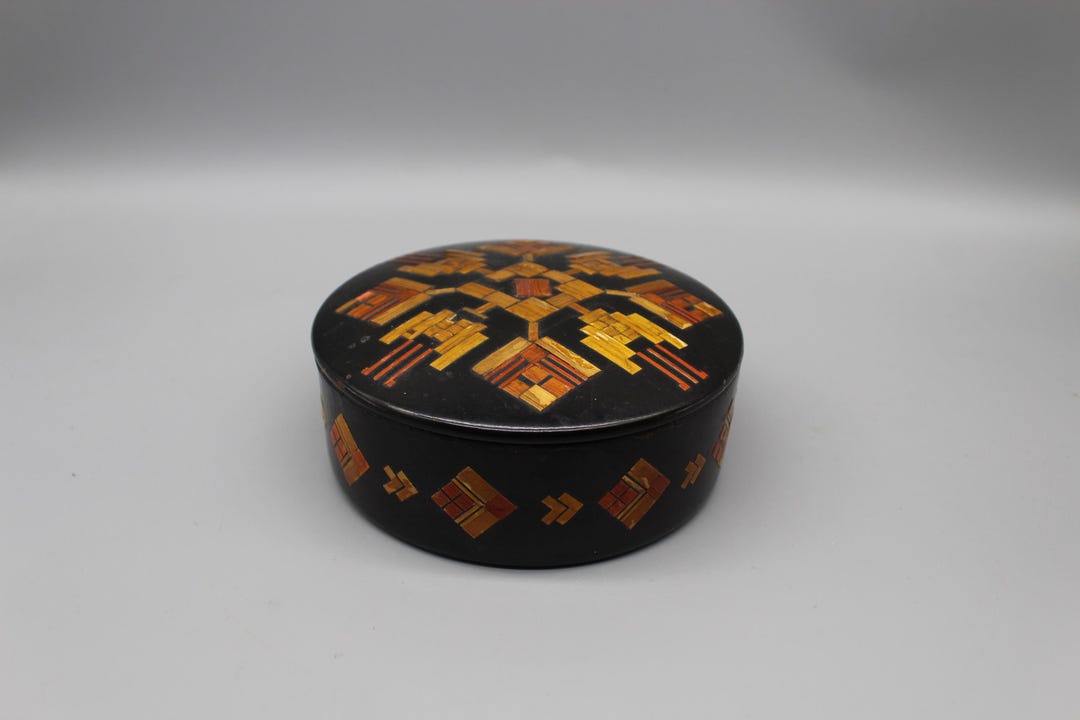 Wooden Box With Inlaid Patterns. Vintage Wooden Box. Hand Pyrographed ...