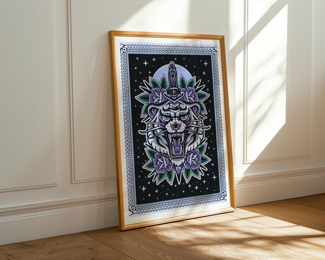 Traditional Tattoo Style Tiger Poster, Alternative Gothic Wall Art ...