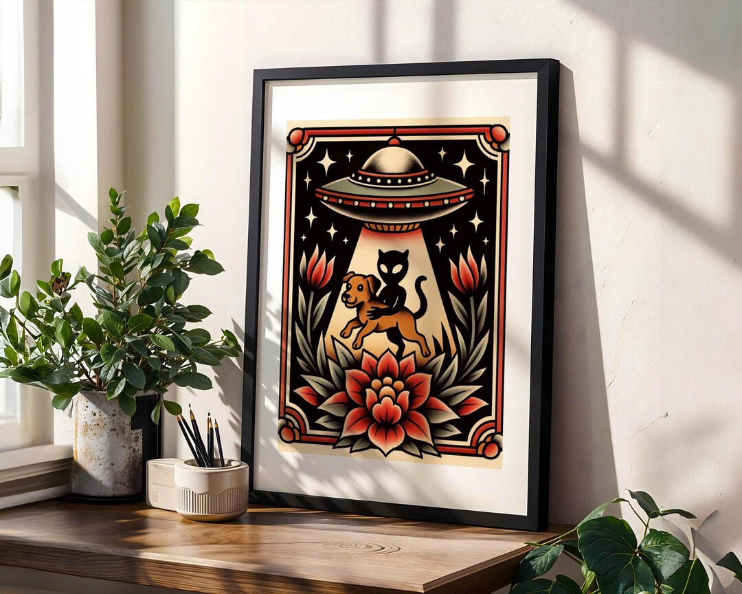 Funny Dog Abduction UFO Poster, Whimsical Wall Art - Etsy
