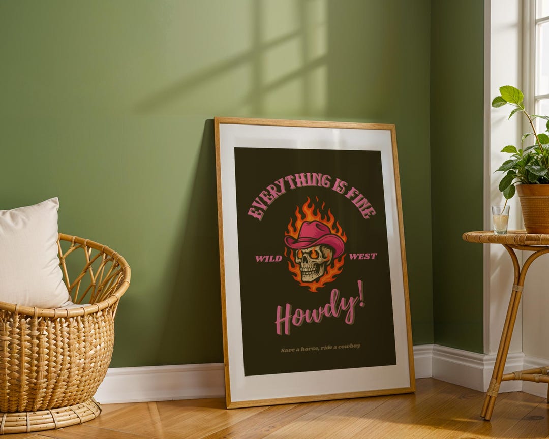 Western Skull Pop Punk Emo Wall Art, Traditional Tattoo Style Artwork ...