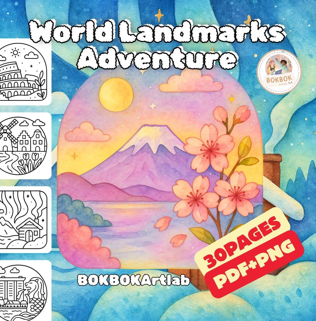 World Landmarks Coloring Pages: Travel Adventure (PDF/PNG) - Etsy